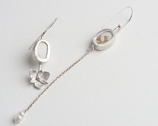 Asymmetrical Sterling Silver Earrings with Upcycled Vintage Porcelain ...