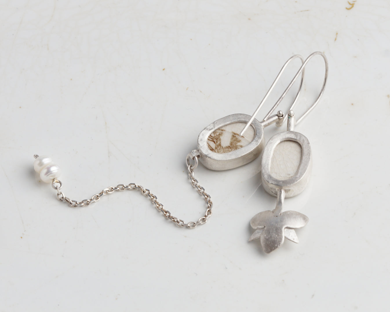 Asymmetrical Sterling Silver Earrings with Upcycled Vintage Porcelain ...